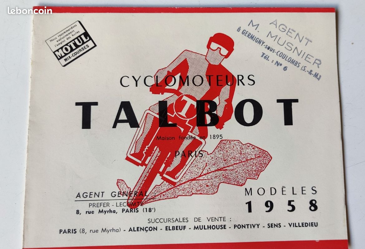 Moto Talbot catalogue original gamme complète état neuf - Équipement auto