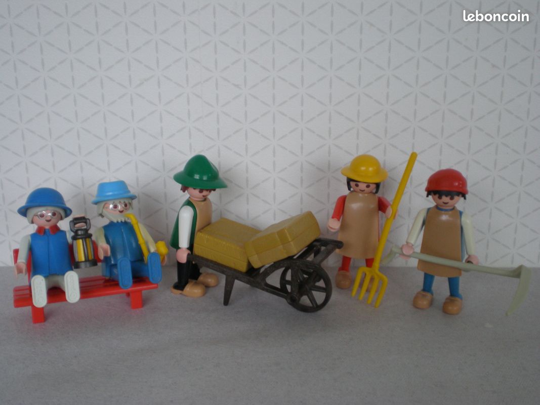 PLAYMOBIL RANCH+PORCHE+7P+5PONEYS (western vintage) idéal diorama ...