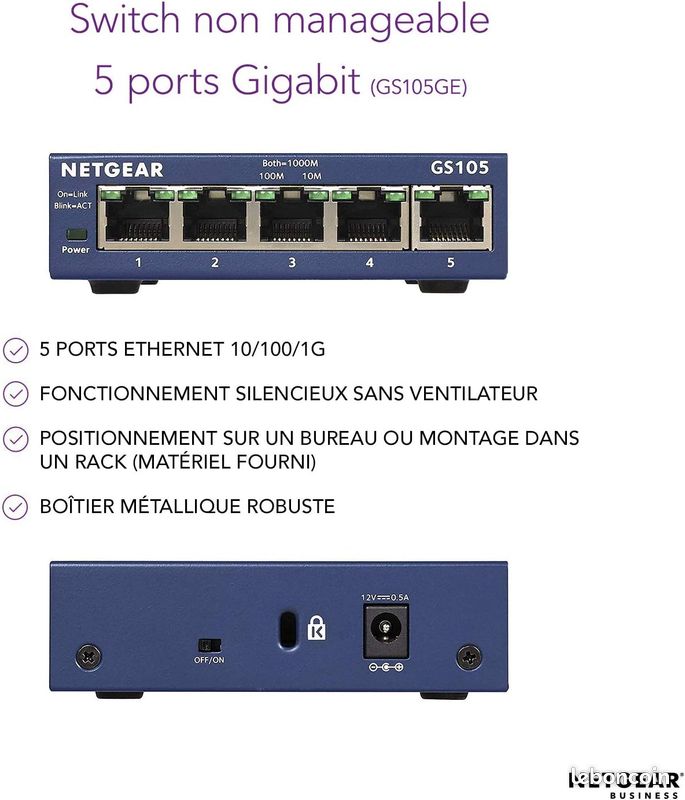 Switch Netgear GS105 - 5 Ports Gigabit - Occasion en Parfait État ...