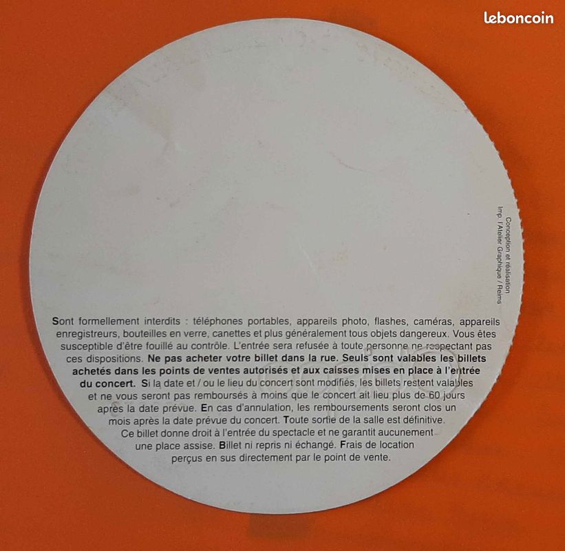 🎫 Pascal OBISPO - Ticket de concert + talon 2001 Charleville-Mézières ...