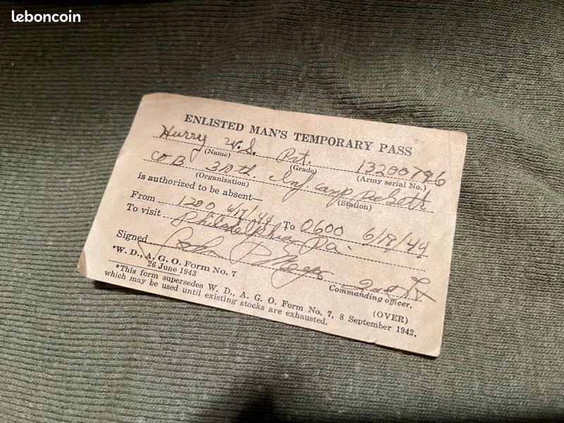 Enlisted man’s temporary pass US WW2 - Collection