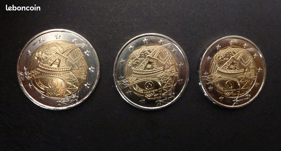Lot de trois pièces de deux euros J.O Paris 2024 - Collection