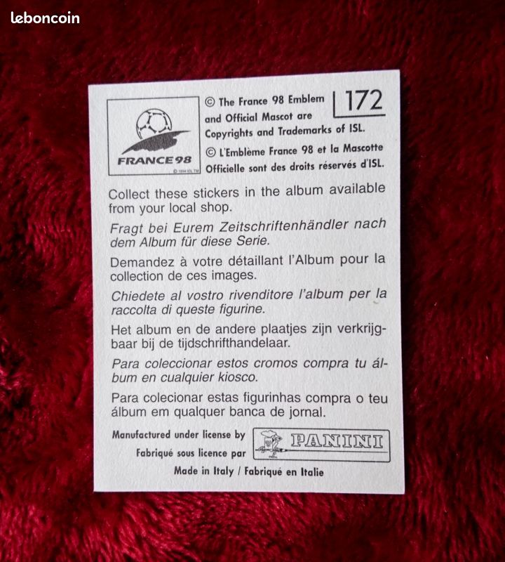PANINI - FRANCE 98 - Image / Sticker N° 172 - Thierry HENRY - Equipe de ...