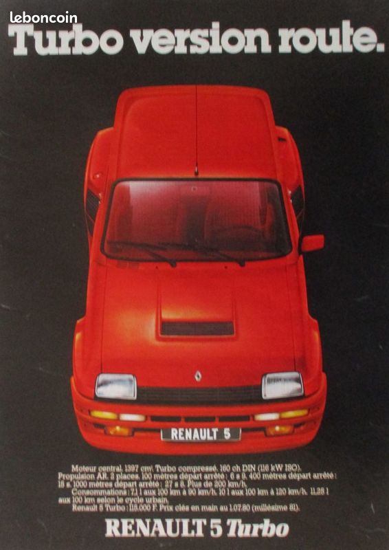 RENAULT 5 TURBO publicité presse 1980 - Équipement auto