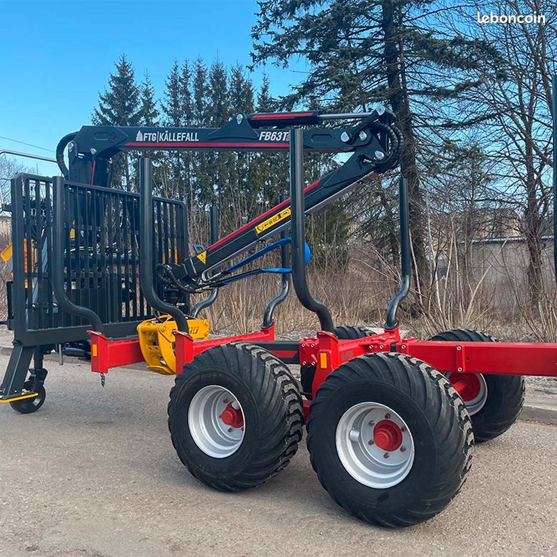 Remorque forestière 9T avec grue 6.3m [HOMOLOGATION ROUTE France ...