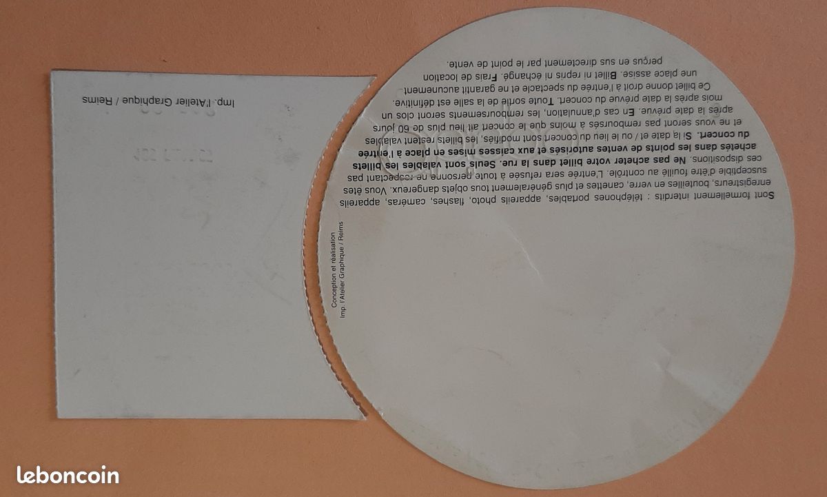 🎫 Pascal OBISPO - Ticket de concert + talon 2001 Charleville-Mézières ...