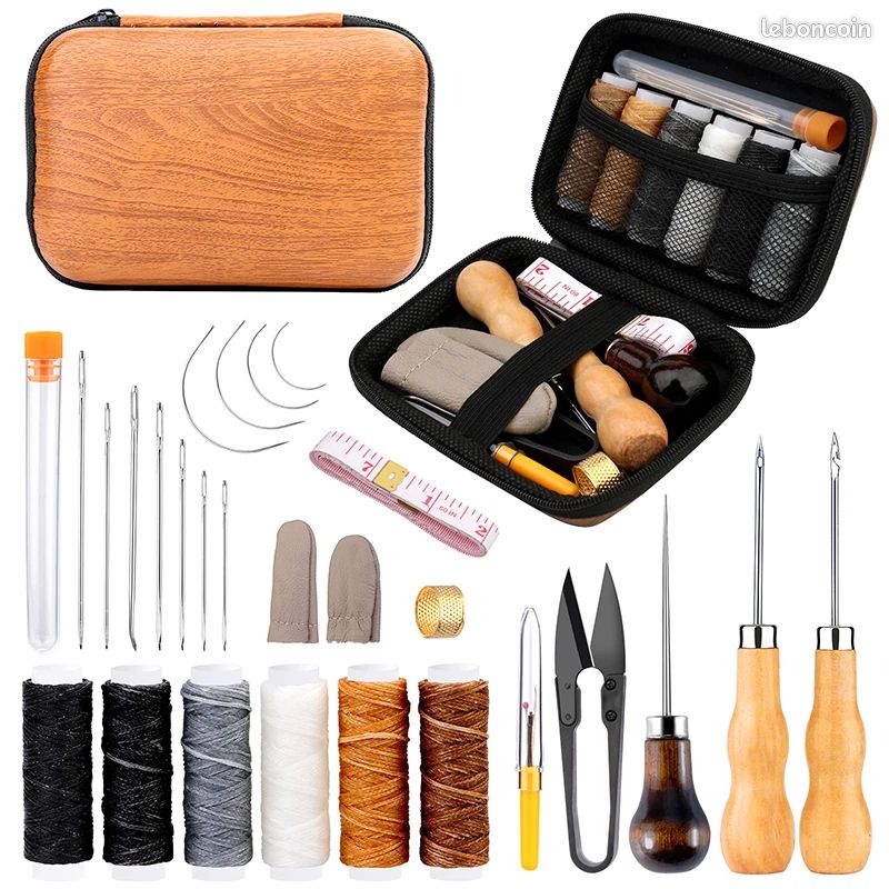 Kit de travail du cuir – Ensemble complet de 27 pièces d’outils artisanaux et fournitures pour ...