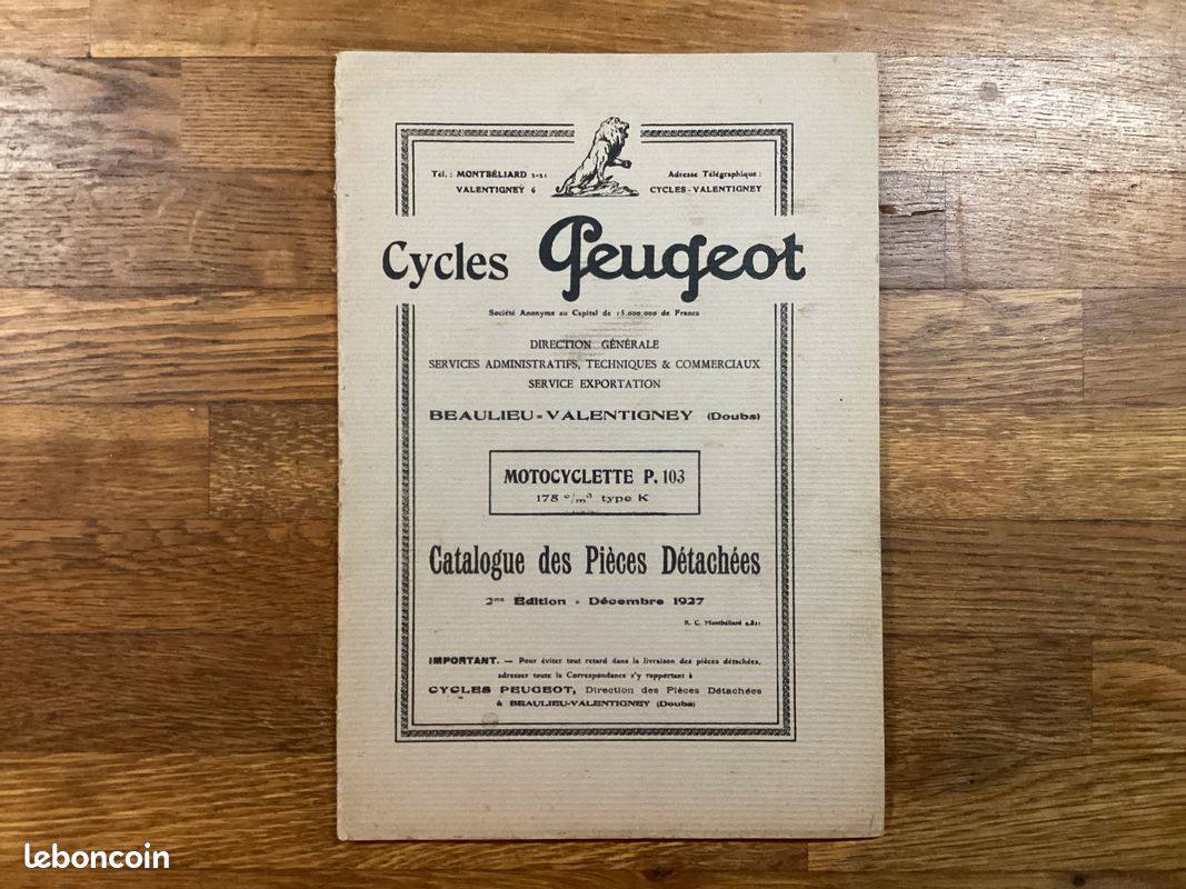 Catalogue de pièces détachées PEUGEOT P103 - Collection