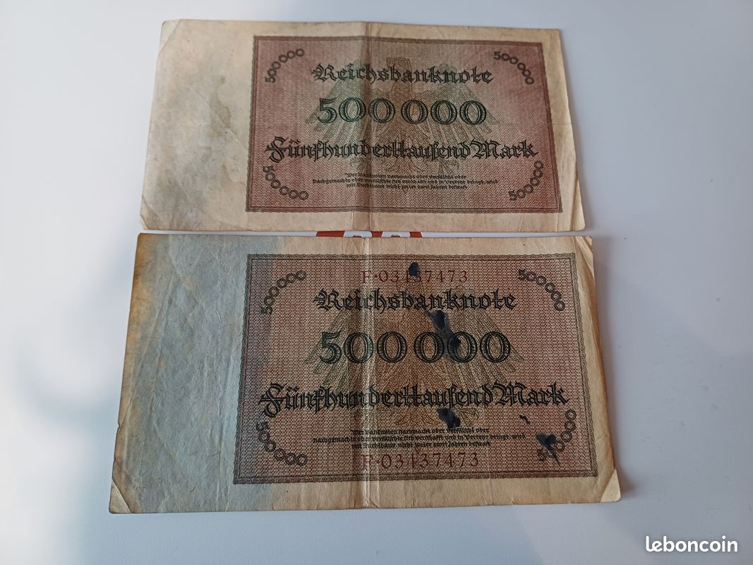 Lot de 2 billets de 500000 marks 1923 - Collection