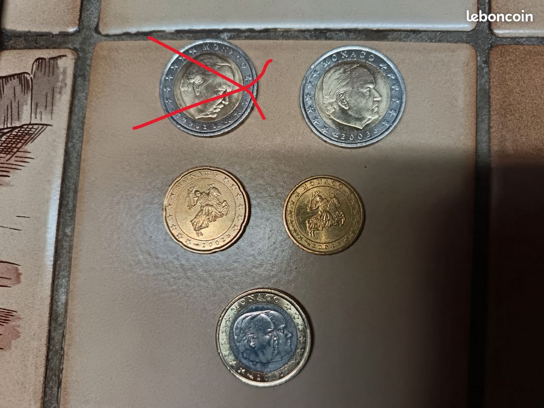 Lot 4 pièces euro MONACO 10 - 20 cts 1 euro et 2 euros 20 centimes de ...