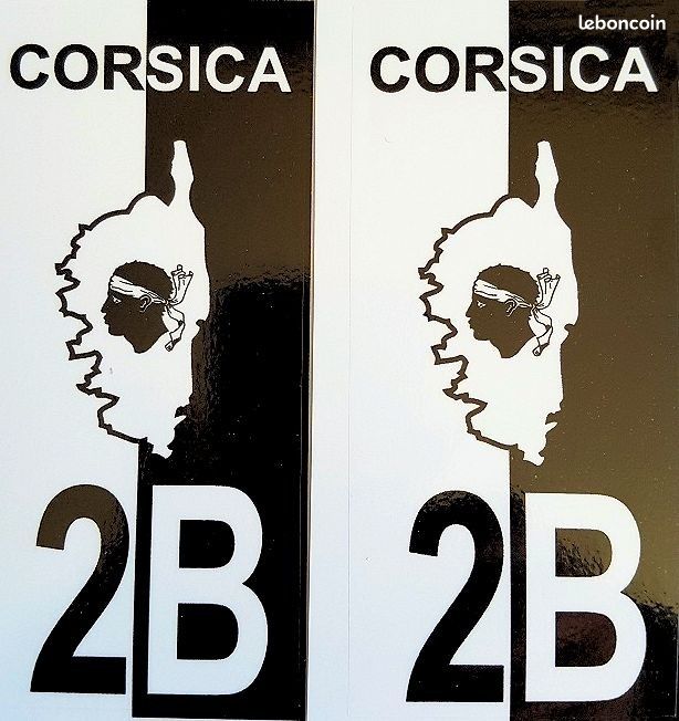 2 Stickers Adhésif Plaque Immatriculation Logo Corse Corsica 2B ...