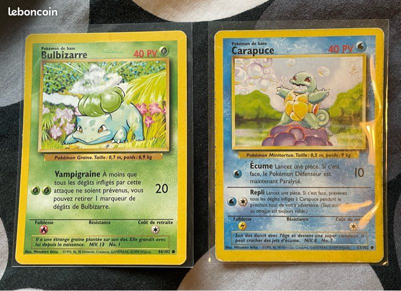 Lot de 2 cartes Pokémon Carapuce et Bulbizarre - Collection