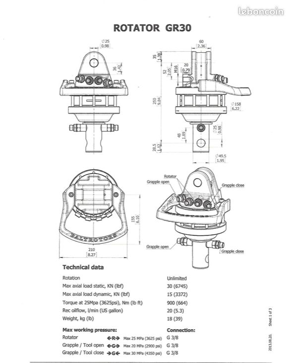 GRAPPIN FORESTIER 120cm + ROTATOR 3T - Manutention - Levage