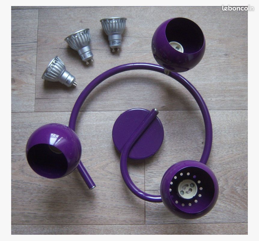Plafonnier design "Mathias" couleur violet 3 spots orientables ampoules ...