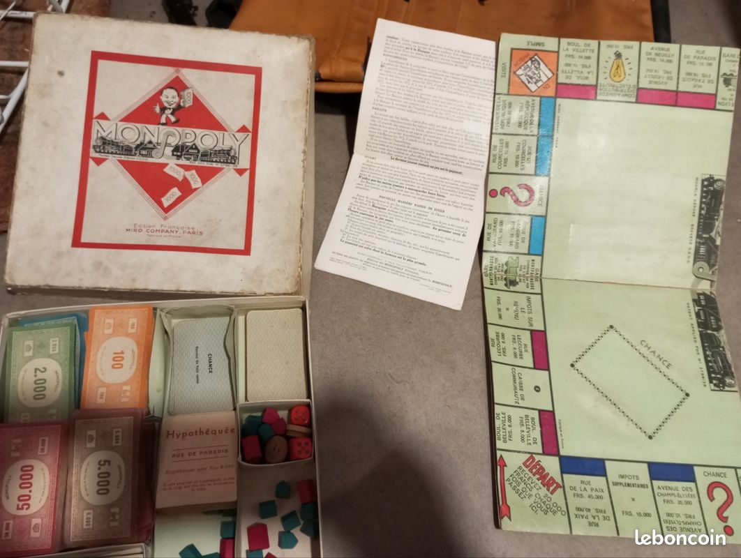 Monopoly carré + plateau notice billet maison des jetons boîte 1937 ...
