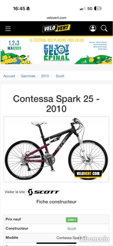 VTT Scott carbone tout suspendu taille S - Vélos