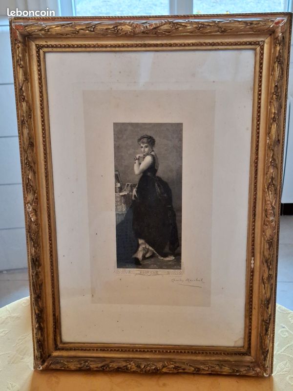 Gravure ancienne " Phyné" Cadre doré XIXe - Tableau dimension 55 X 35 ...