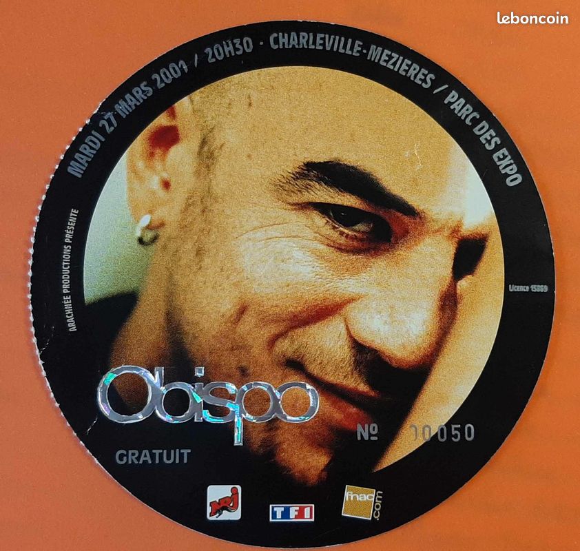 🎫 Pascal OBISPO - Ticket de concert + talon 2001 Charleville-Mézières ...