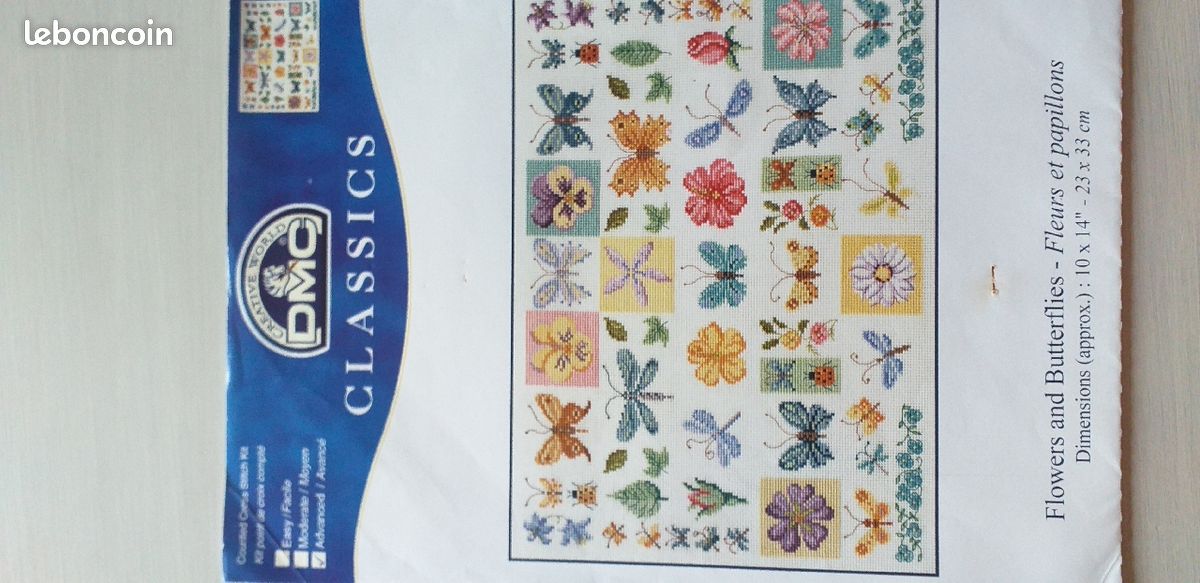 Grille broderie point de croix DMC "Fleurs et papillons " - Loisirs ...