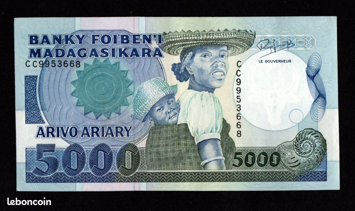 Billet de 5000 Francs = 1000 Ariary Banque Centrale de Madagascar ( ND ...
