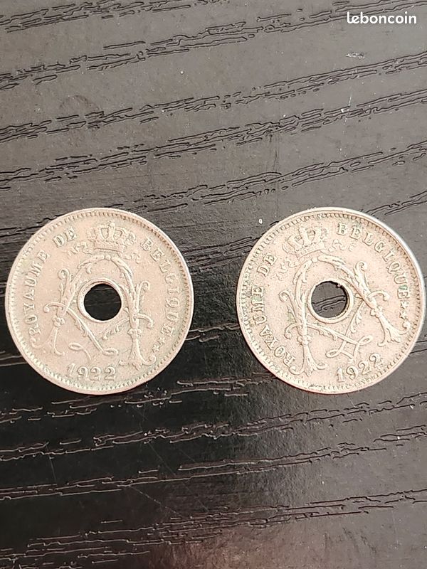 LOT 2 PIECES monnaie Belgique 1922, 5 centimes - Collection