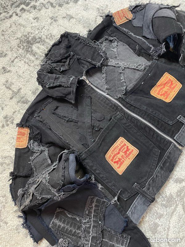 Ensemble baggy jeans et super crop veste en jeans fait main handmade ...