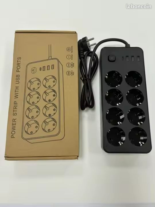 Lot de 2 Multiprise Noire avec Parasurtenseur - 8 Prises AC, 3 Ports ...
