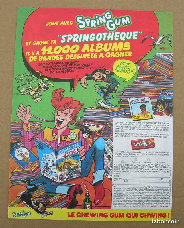 PUBLICITE ORIGINALE - FRANQUIN avec Gaston Lagaffe pour SPRING GUM ...
