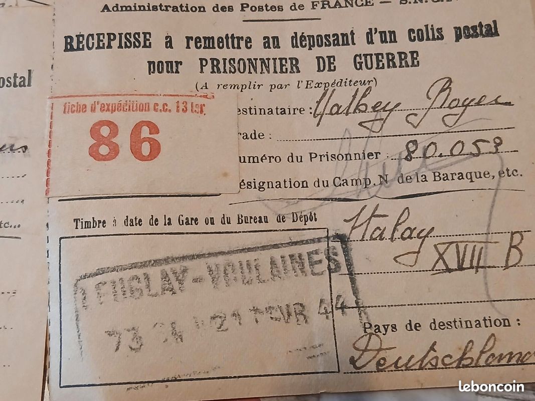 Lot de récépissés de colis prisonnier stalag XVII B - Collection