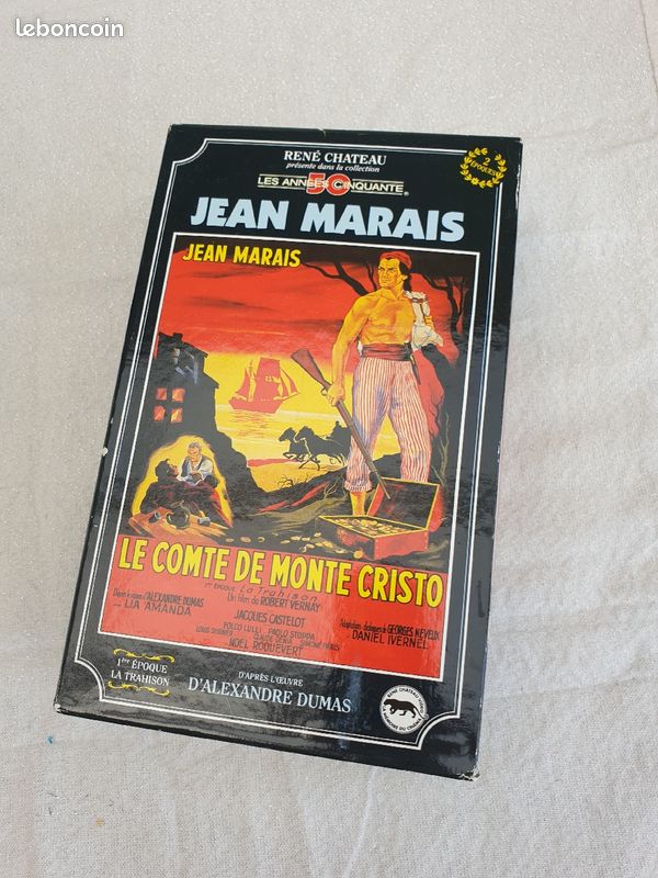 Vintage coffret 2 vhs k7 cassette vidéo, jean marais, le comte de monte cristo, René château ...
