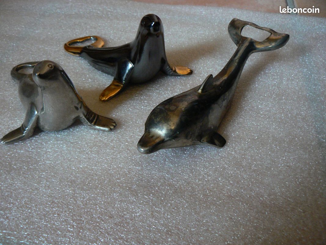 Décapsuleurs zoomorphe 2 Otaries et 1 Dauphin métal Vintage Années 70 ...
