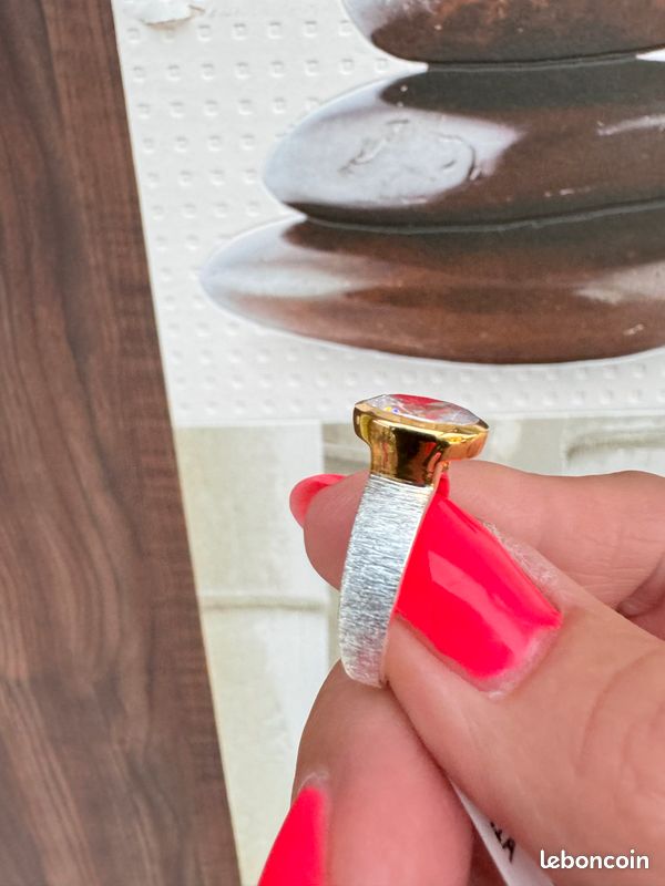 Bague cristal de roche sur monture argent 925 bicolore - Montres & Bijoux