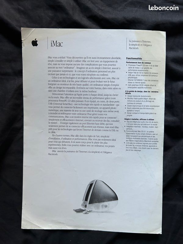 Fiche technique iMac Think different 1 première génération 1998 ...