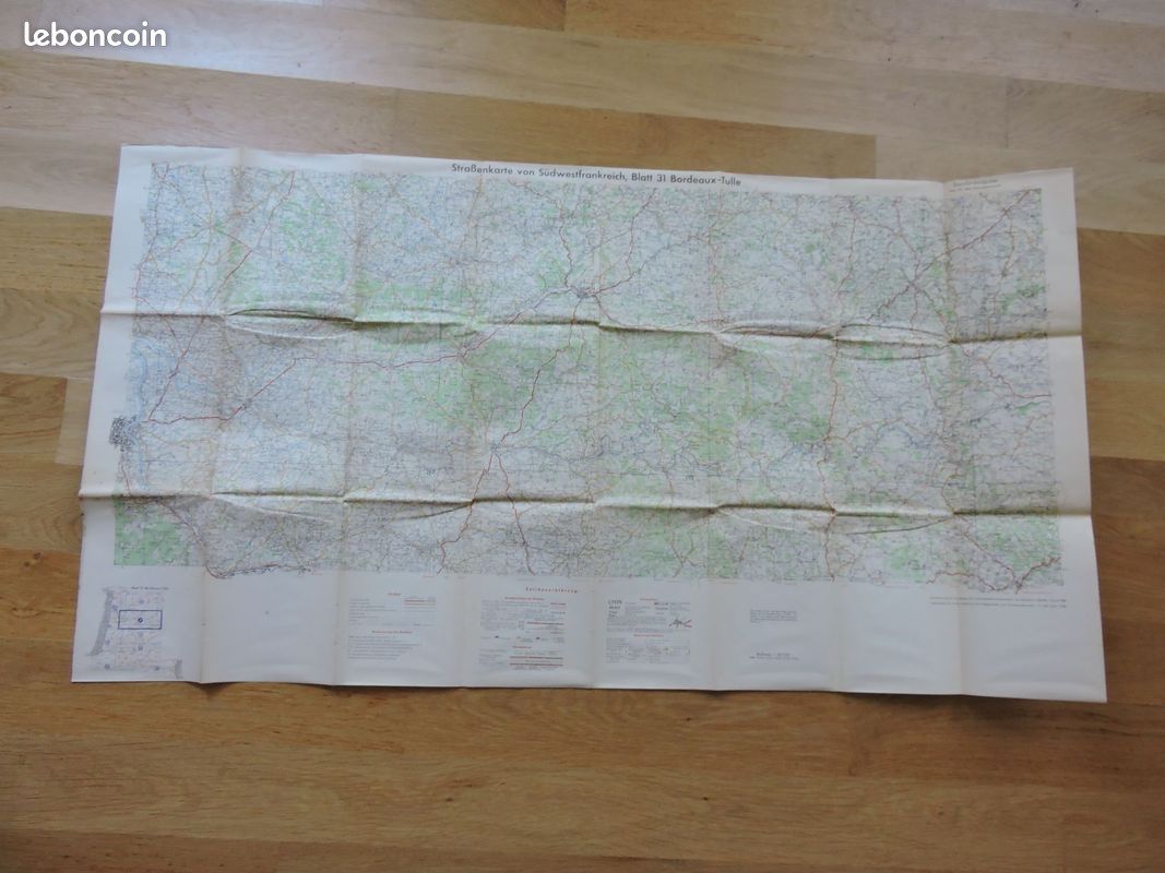 Militaria - Carte routière Bordeaux-Tulle 1/200000 WW2 - Collection