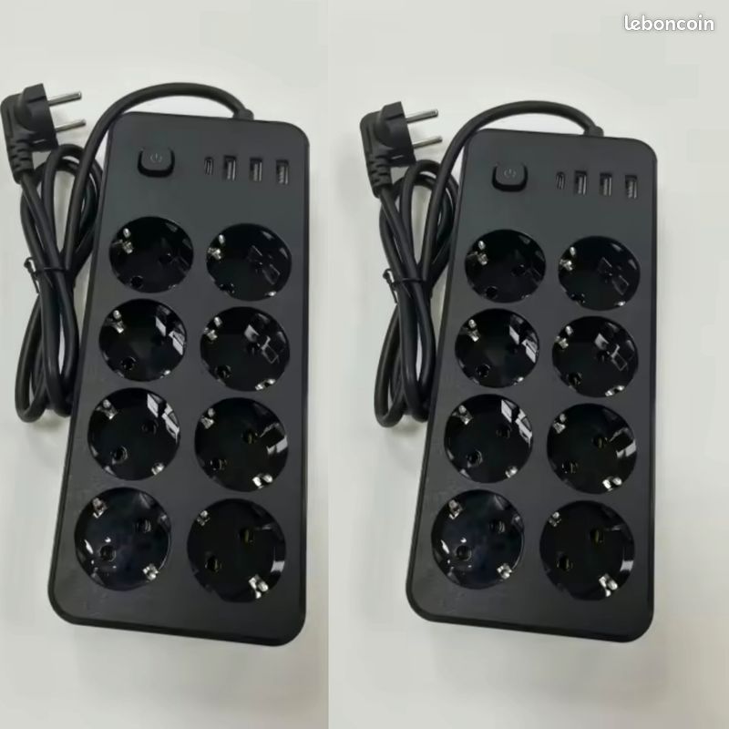 Lot de 2 Multiprise Noire avec Parasurtenseur - 8 Prises AC, 3 Ports ...