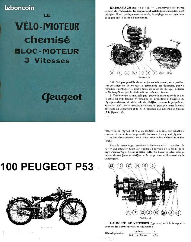 RTM pour 100 PEUGEOT P53-P54 & Triporteur PEUGEOT - Équipement moto