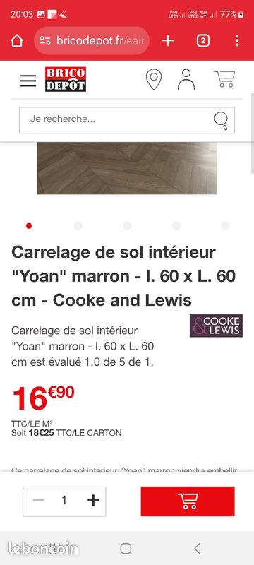 Carrelage de sol intérieur "Yoan" marron - l. 60 x L. 60 cm - Cooke and ...