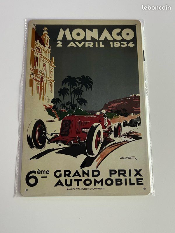 Plaque publicitaire vintage en tôle MONACO GP GRAND PRIX F1 30cmx20cm ...