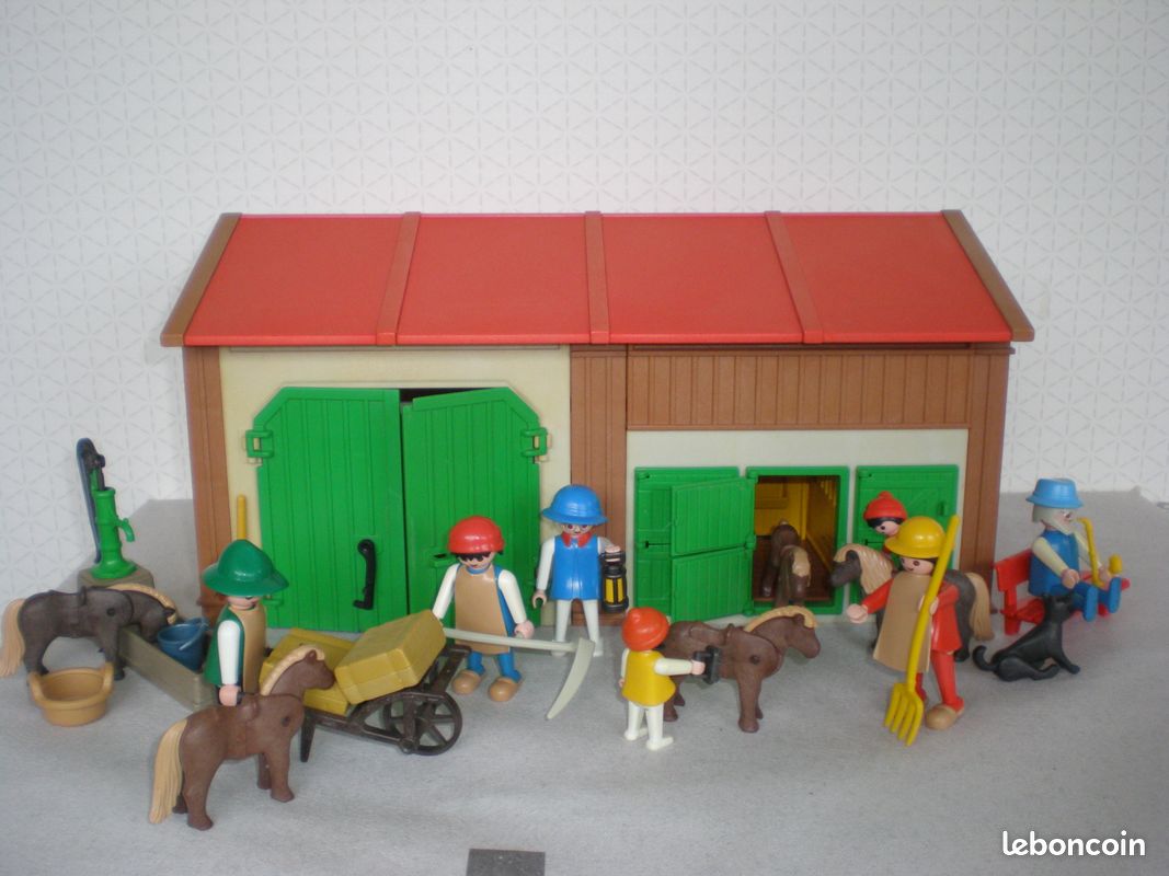 PLAYMOBIL RANCH+PORCHE+7P+5PONEYS (western vintage) idéal diorama ...