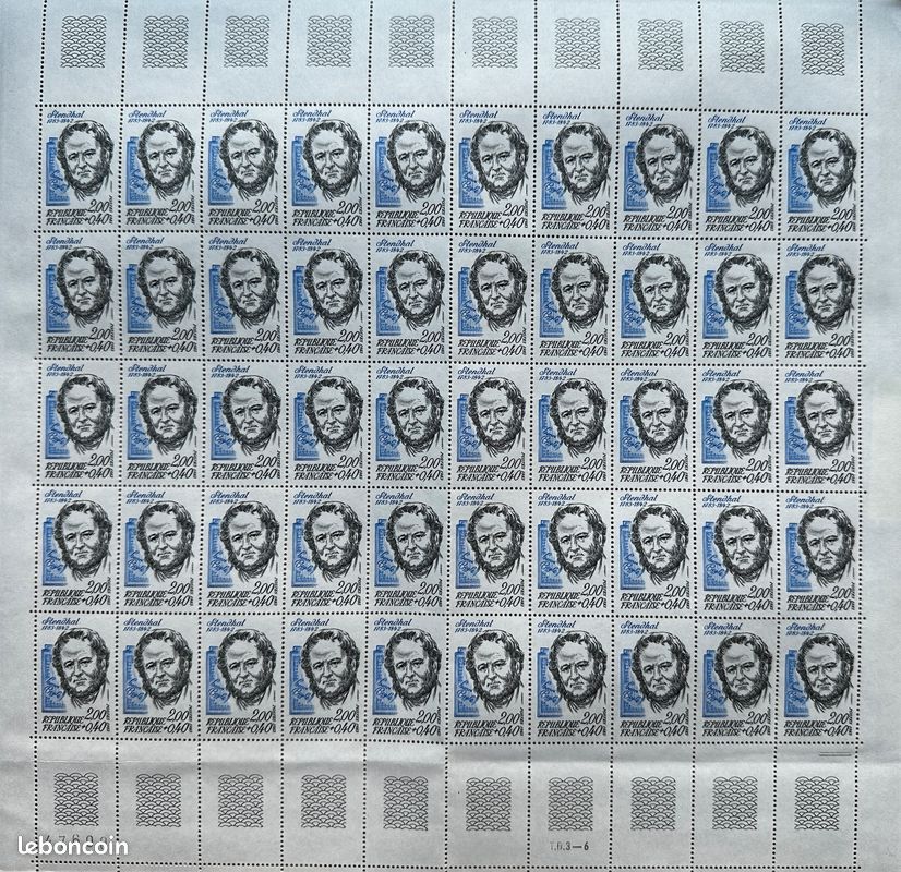 Planche de 1983 de 50 timbres Stendhal ️ - Collection